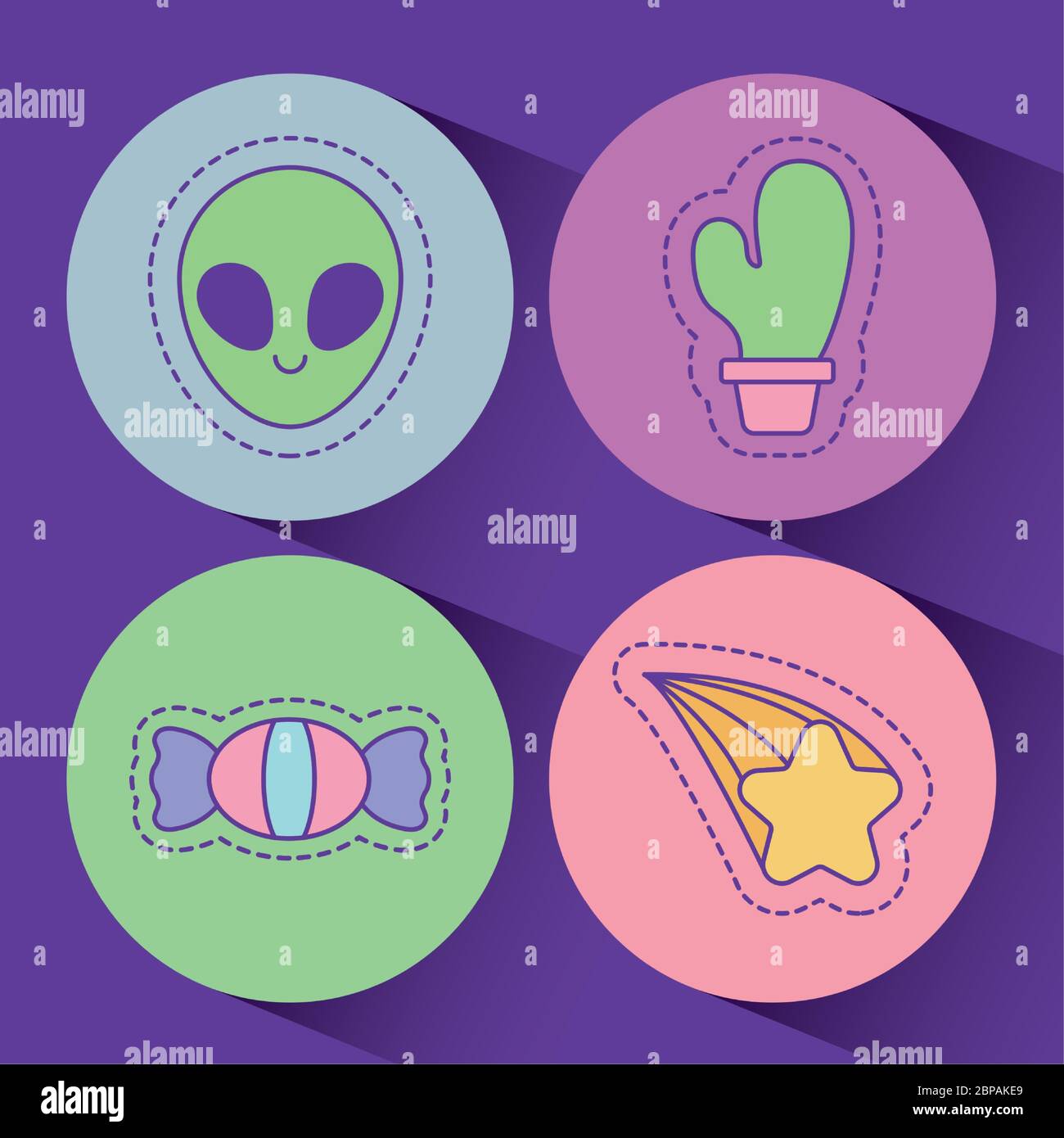 alien cactus candy and star design, Cute patch expression emoticon and ...