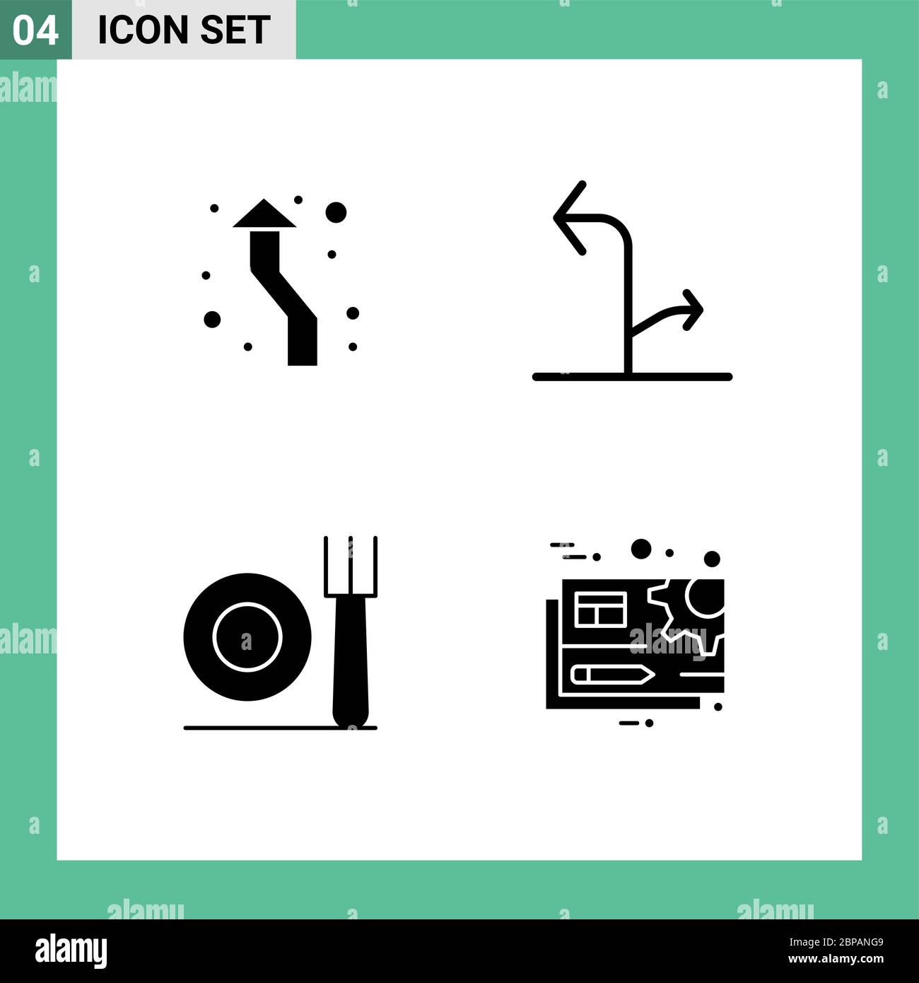 4 Thematic Vector Solid Glyphs and Editable Symbols of arrow, fork ...