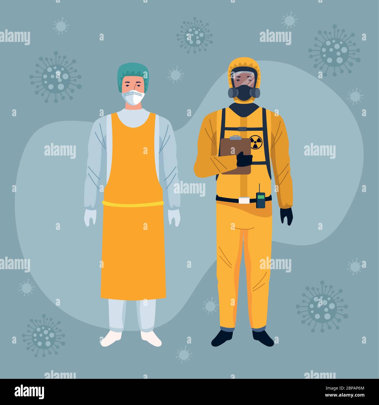 workers using yellow protection virus suits characters Stock Vector ...