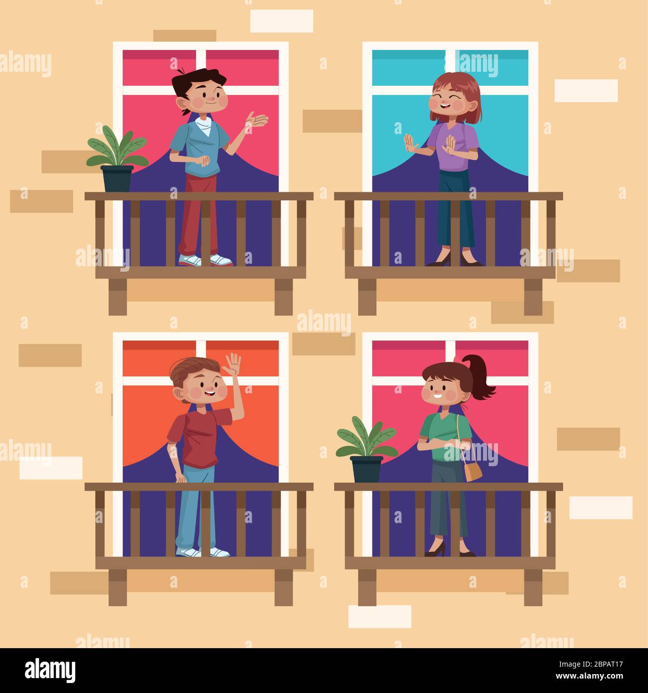 couples on house balcony scene Stock Vector Image & Art - Alamy