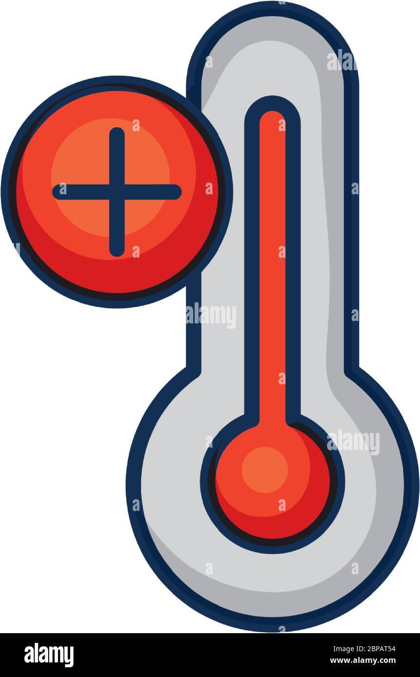 high temperature symbol, thermometer with plus icon over white ...