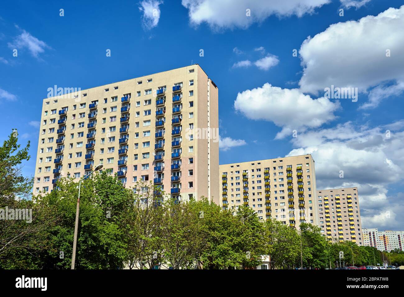 The street with a number of residential high-rise buildings in the city ...