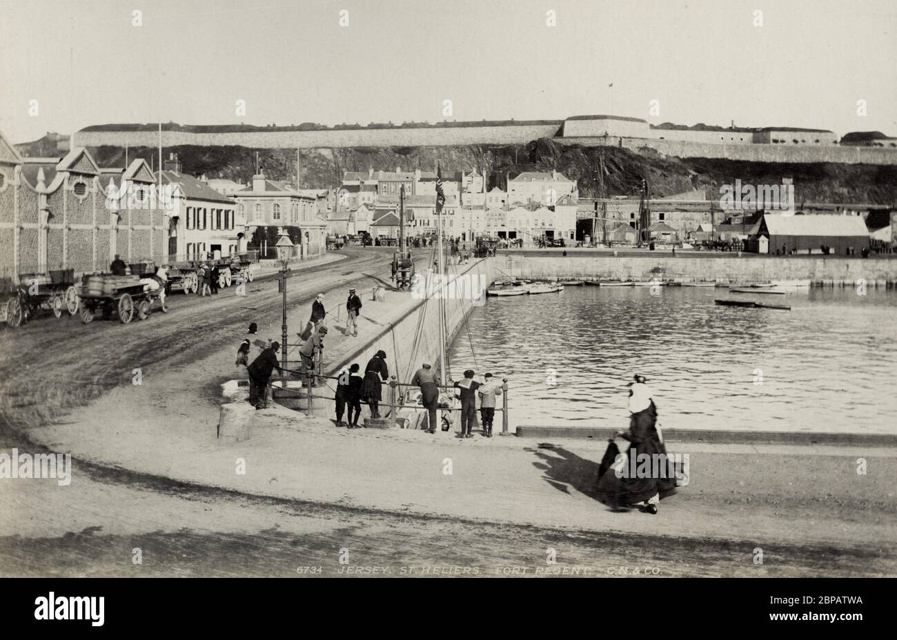 View of the harbour and Fort Regent, St. Helier, Jersey, Channel ...