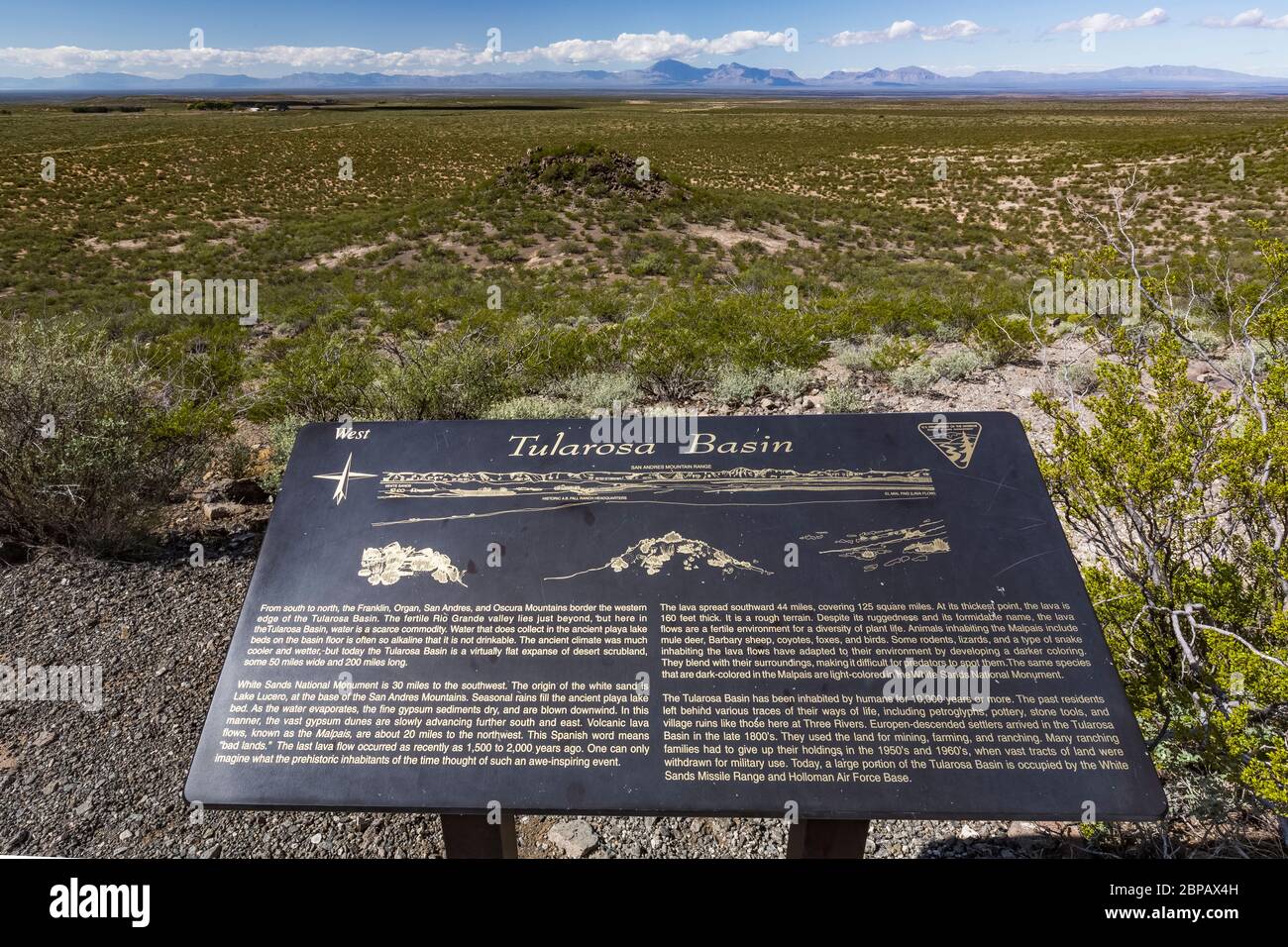 BLM interpretive sign about the Tularosa Basin at Three Rivers ...