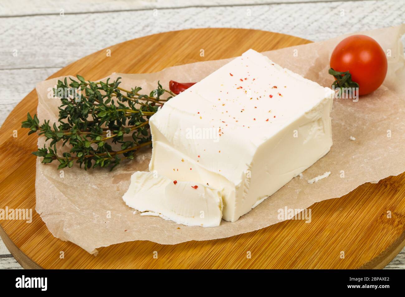 Traditional Feta Cheese served thyme Stock Photo - Alamy