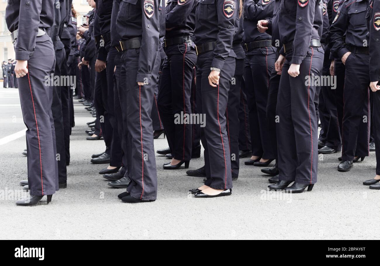 Review of female police platoon in the city, SPb, Russia, 2014 Stock ...