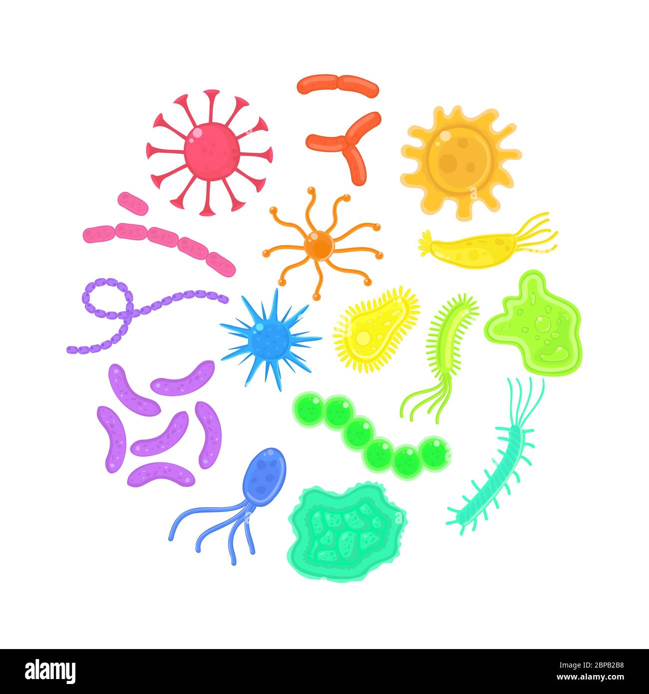 Colourful cartoon virus, bacteria,microbe,probiotic, cells and bacillus ...