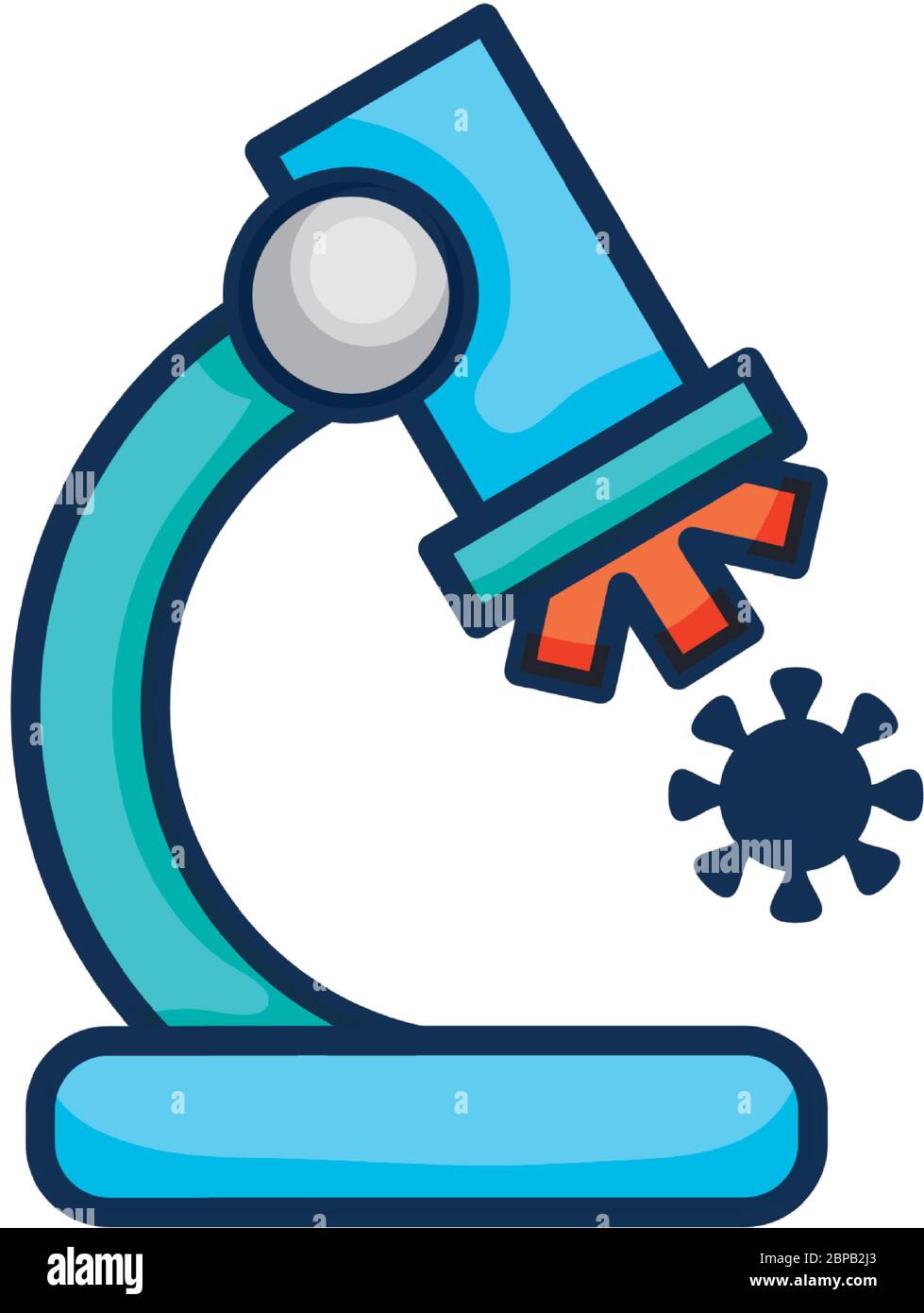microscope and virus icon over white background, line color style ...