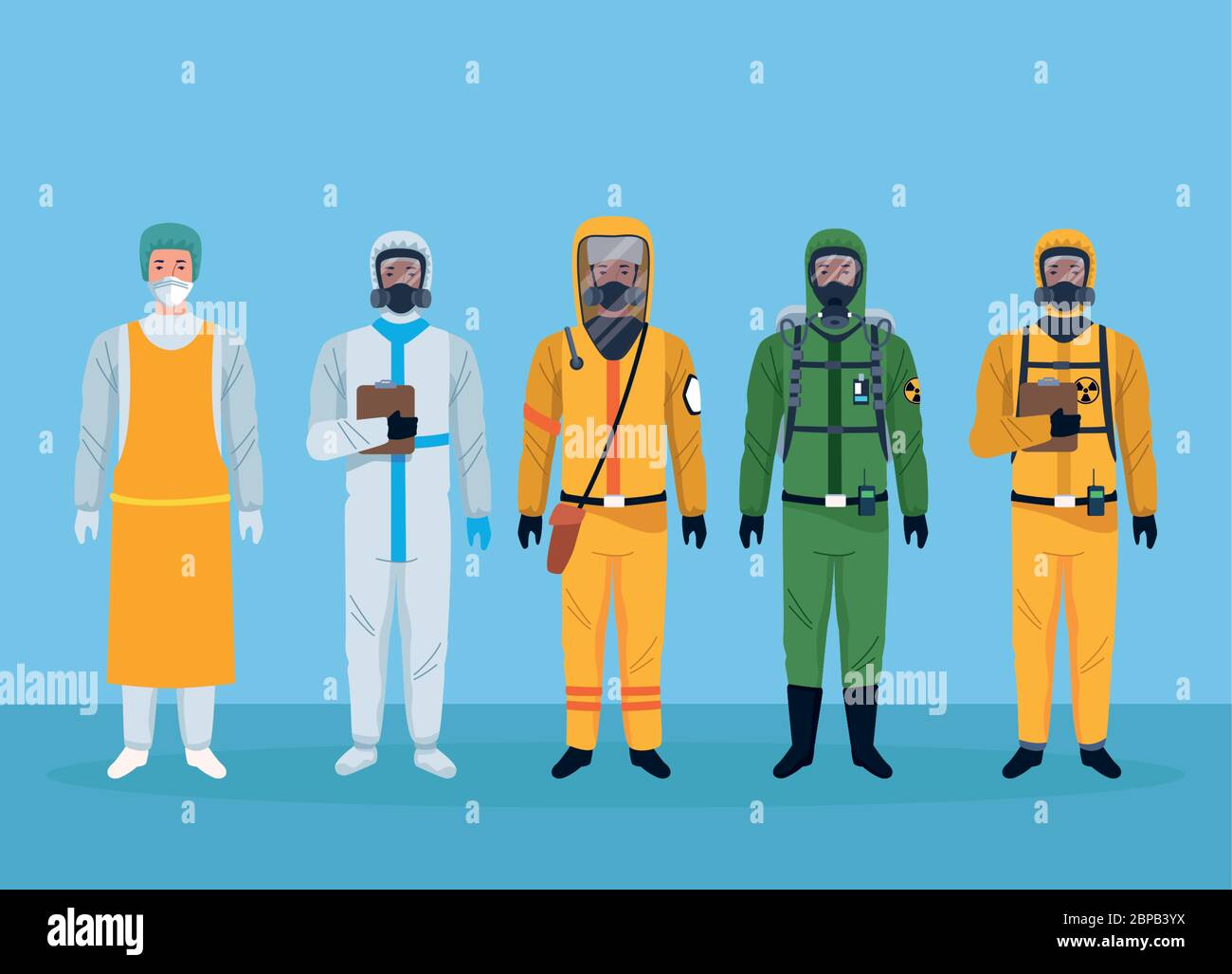 group of workers using protection virus suits characters Stock Vector ...