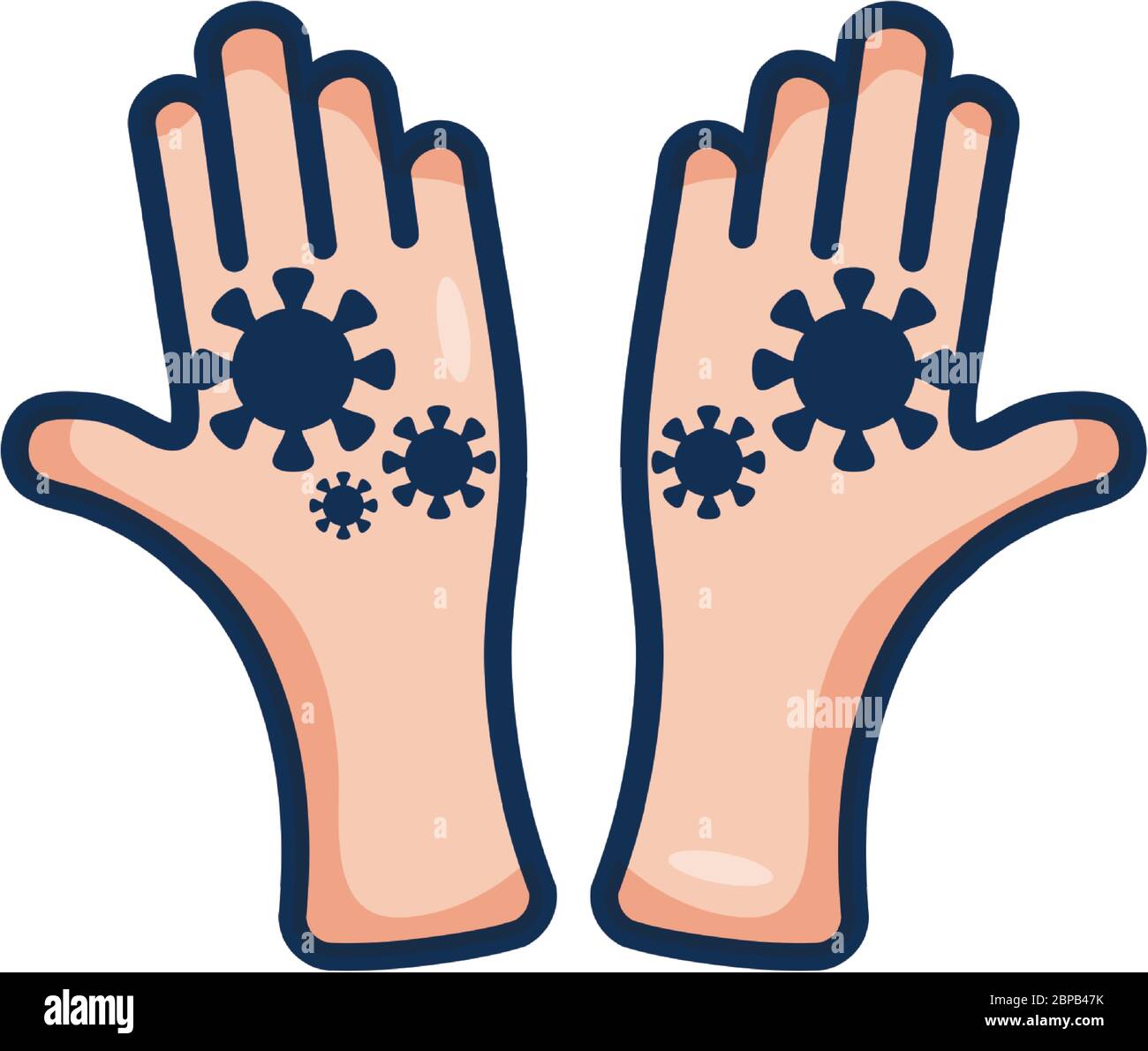 infected hands icon over white background, line color style, vector ...