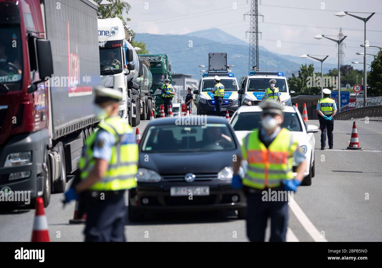Border guards, police officers at the border crossing. Check trucks and ...