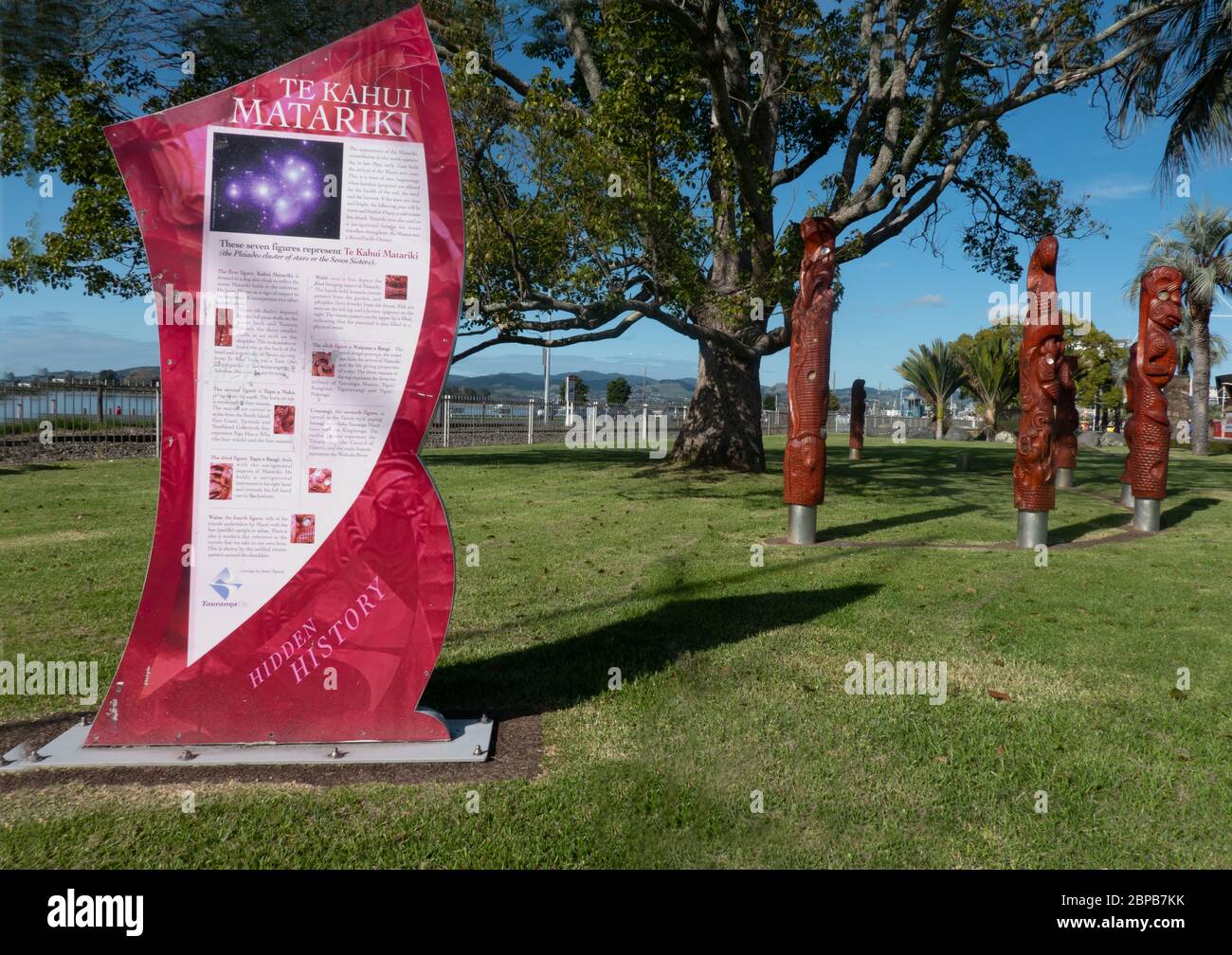 Tauranga New Zealand - May 15 2020; Interpretation boards telling the ...