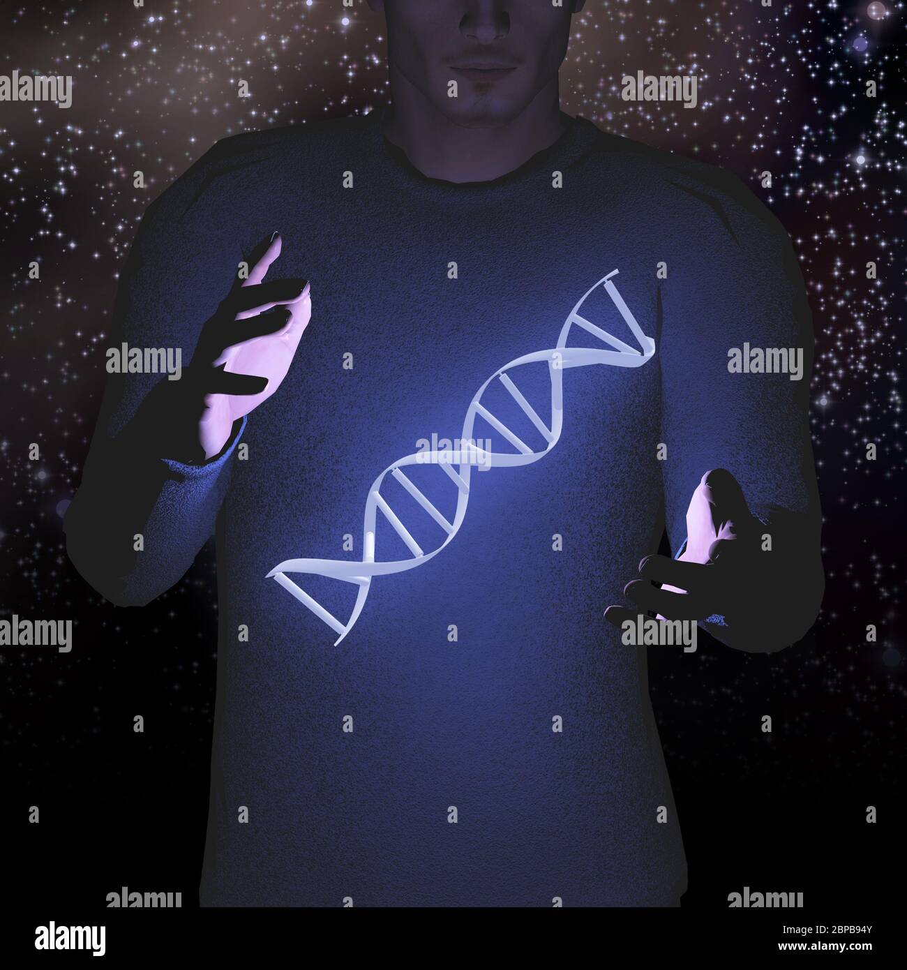 DNA and Stars in Human Hands Stock Photo - Alamy