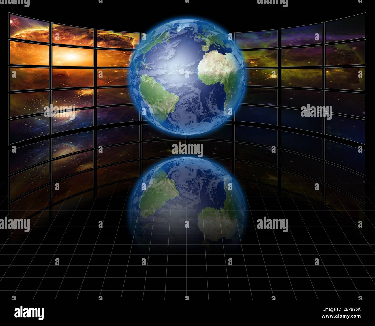 Media concept. Video Screens with Earth Stock Photo - Alamy