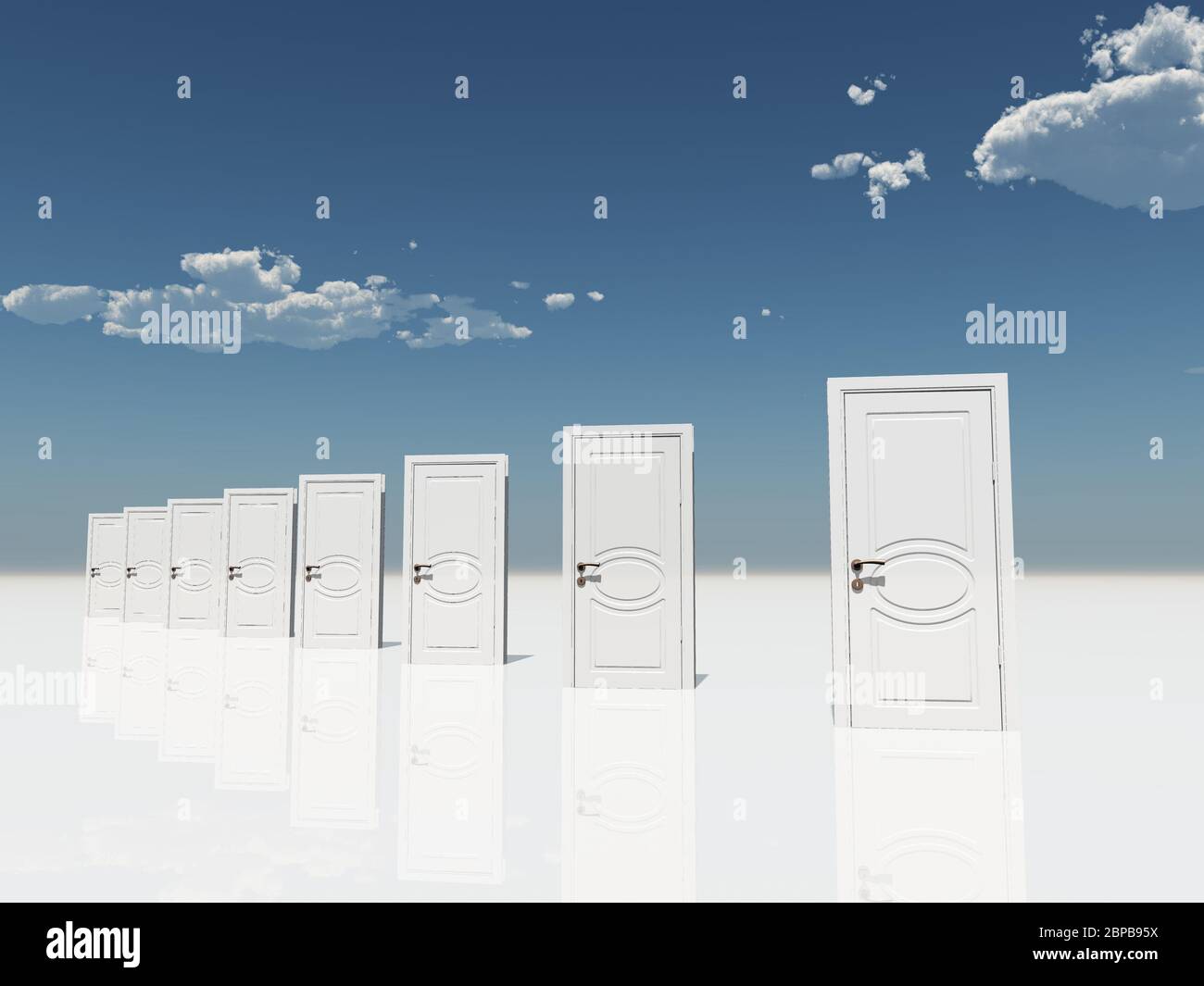 Multiple doors in surreal landscape Stock Photo - Alamy