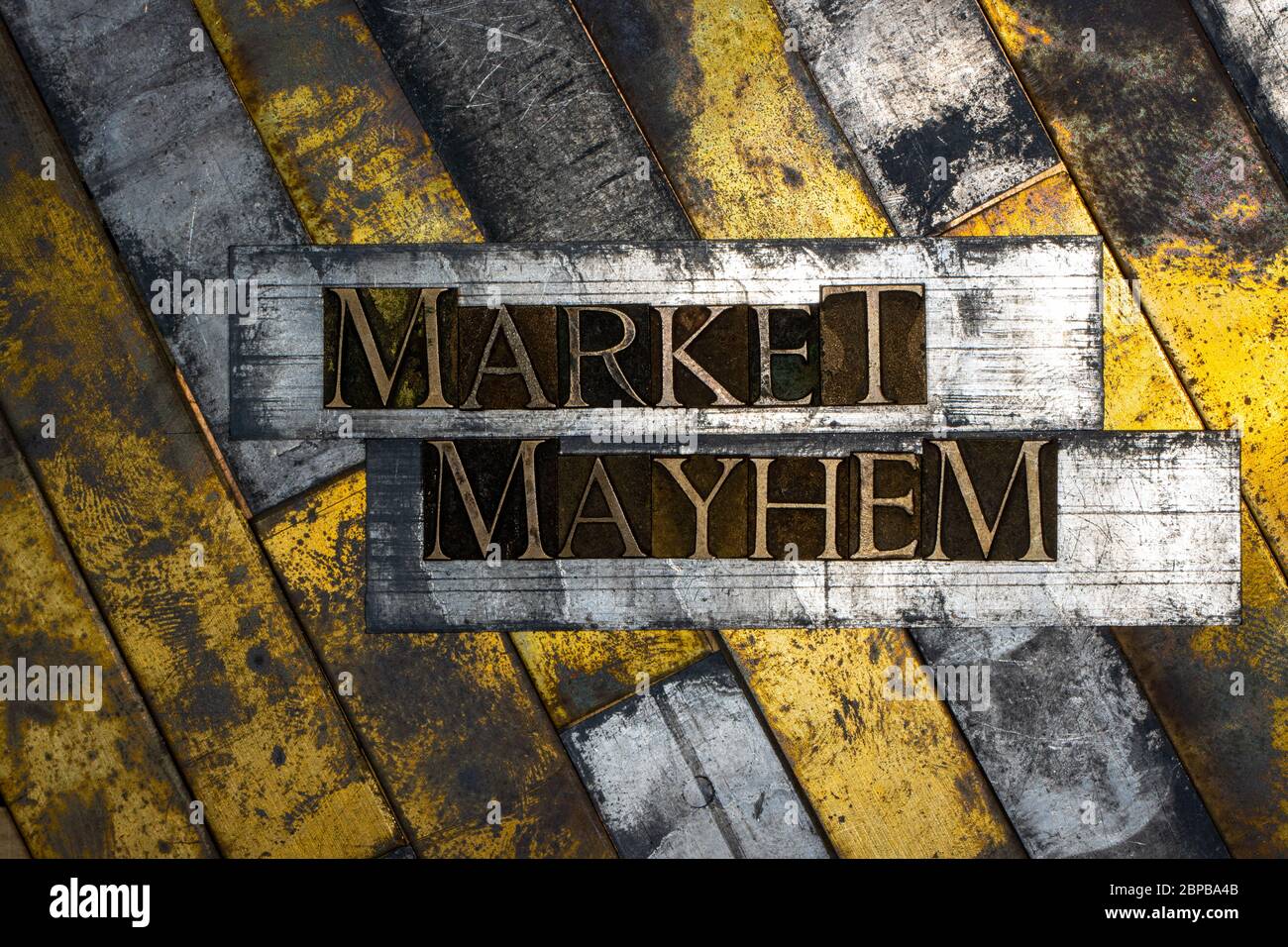 Photo of real authentic typeset letters forming Market Mayhem text on ...