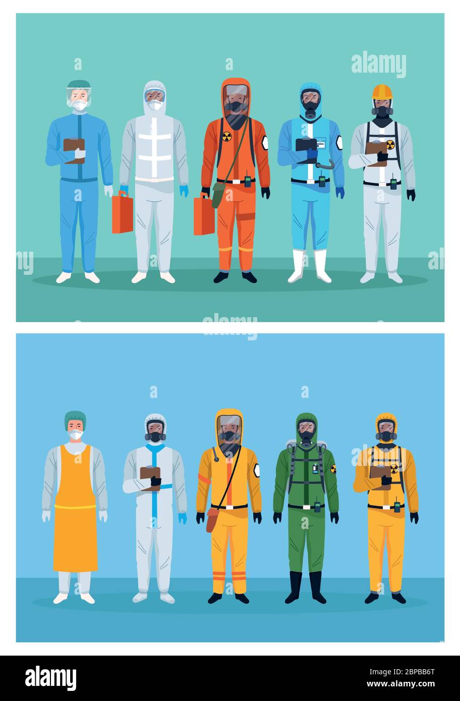 group of workers using protection virus suits characters Stock Vector ...