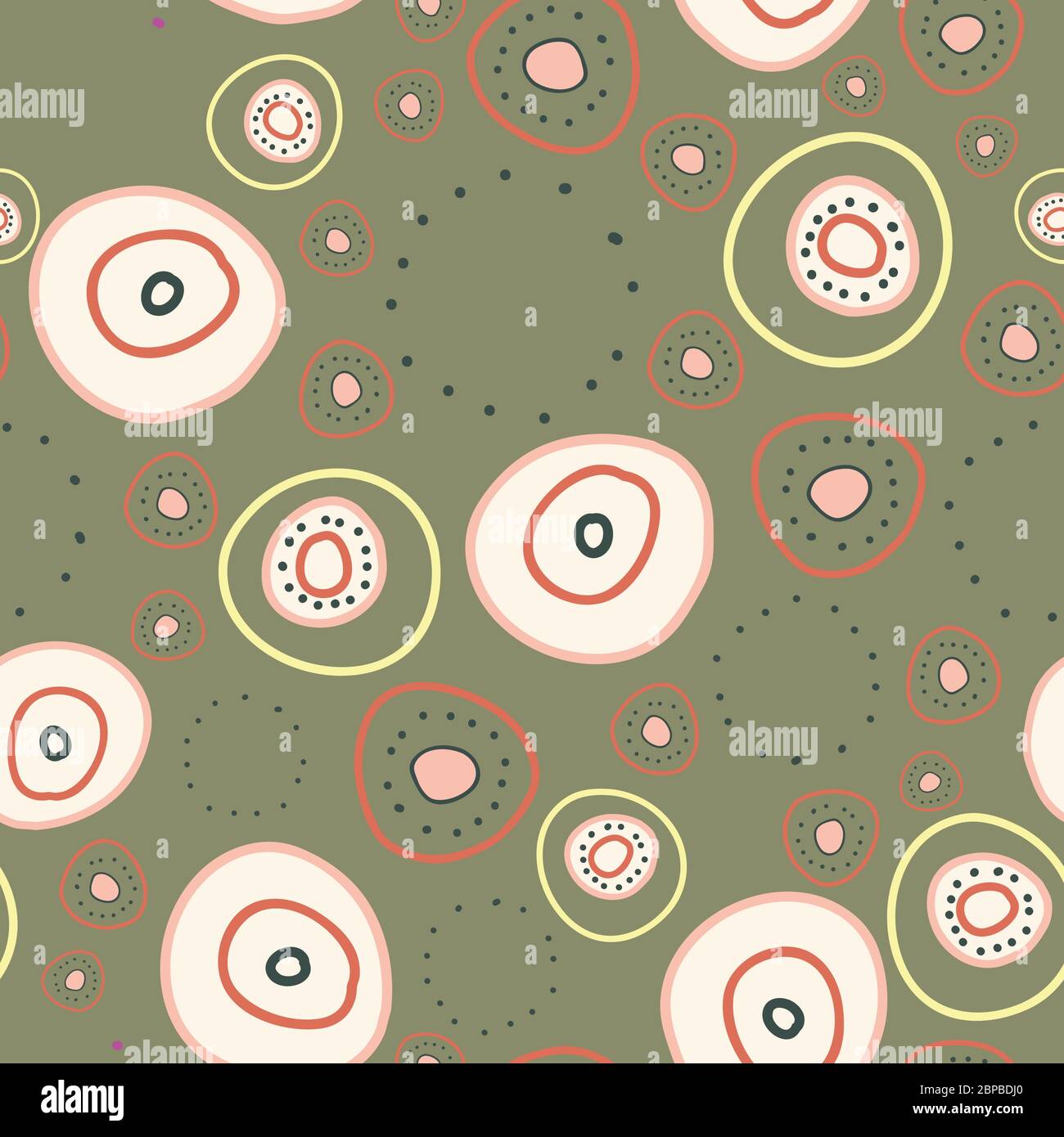 Roundish Things Circles and rings on muted moss green background ...