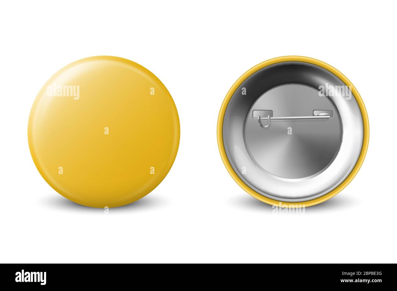 Vector 3d Realistic Yellow Metal, Plastic Blank Button Badge Icon Set ...