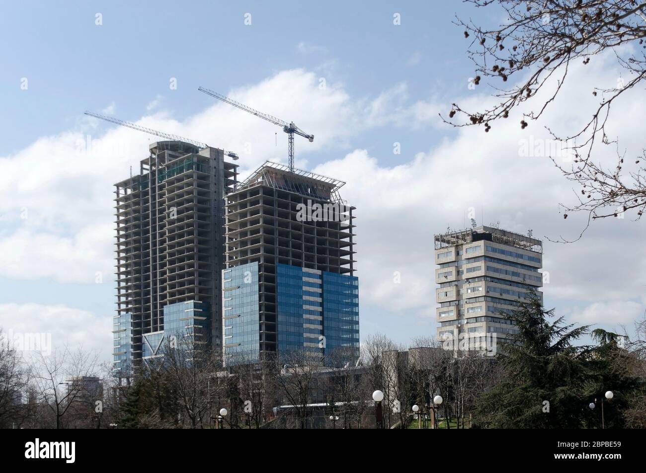 A residential neighborhood with unfinished new modern contemporary ...