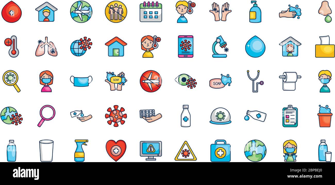 virus icon set over white background, line color style, vector ...