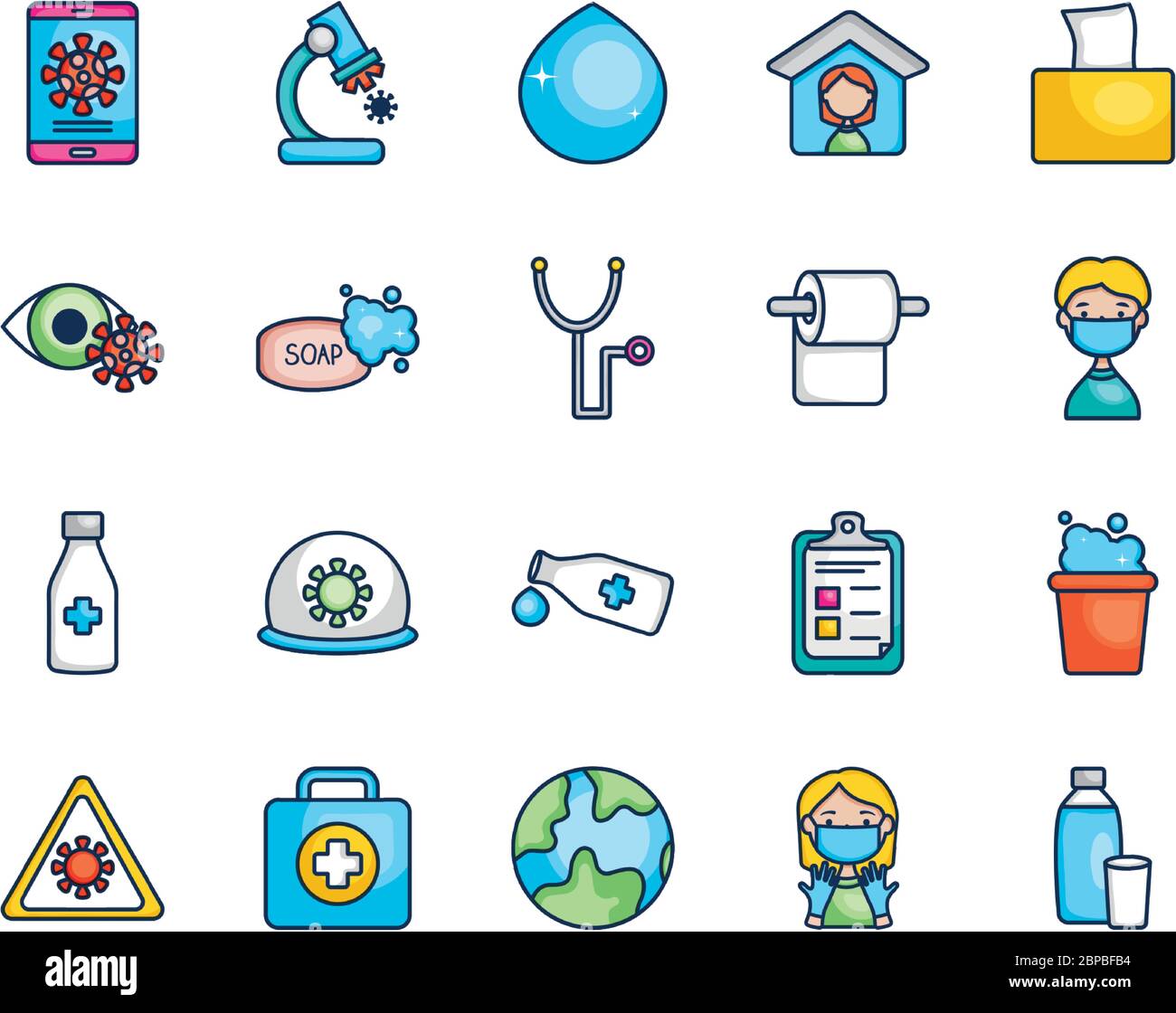 water drop, virus and medicine icon set over white background, line ...