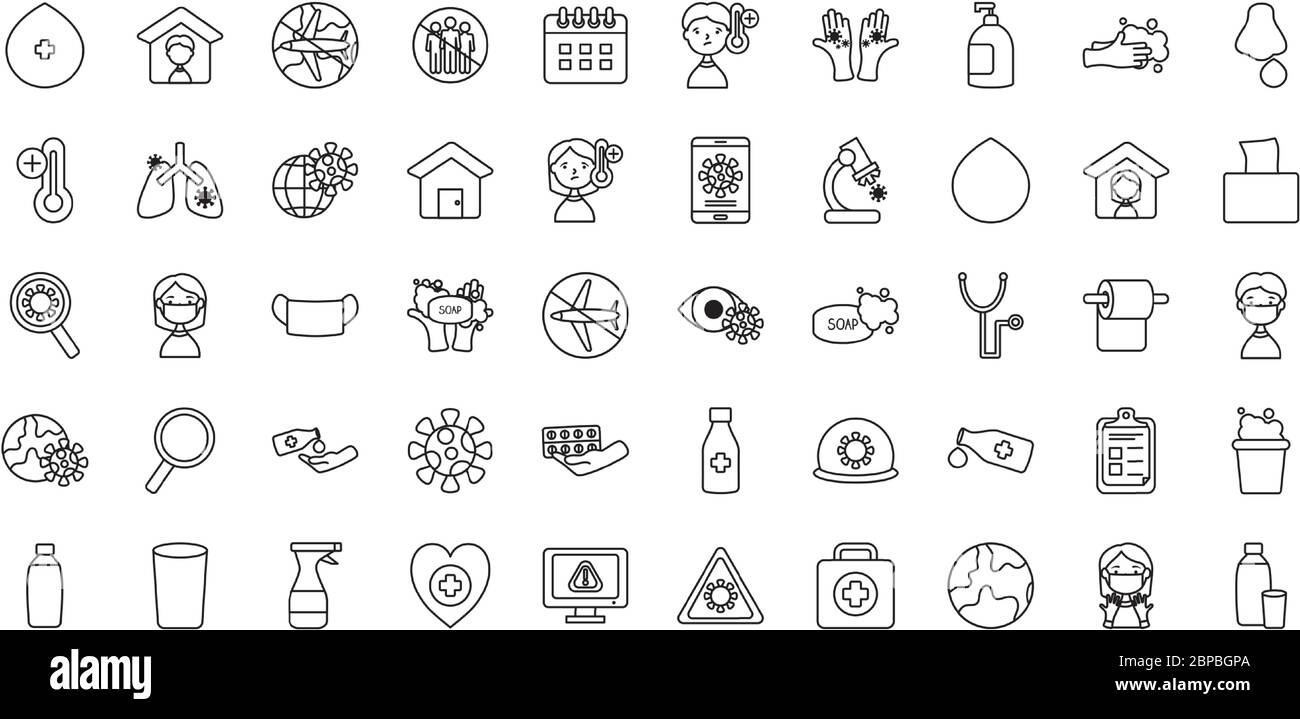 virus icon set over white background, line style, vector illustration ...