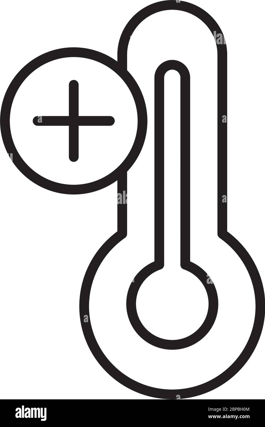 high temperature symbol, thermometer with plus icon over white ...