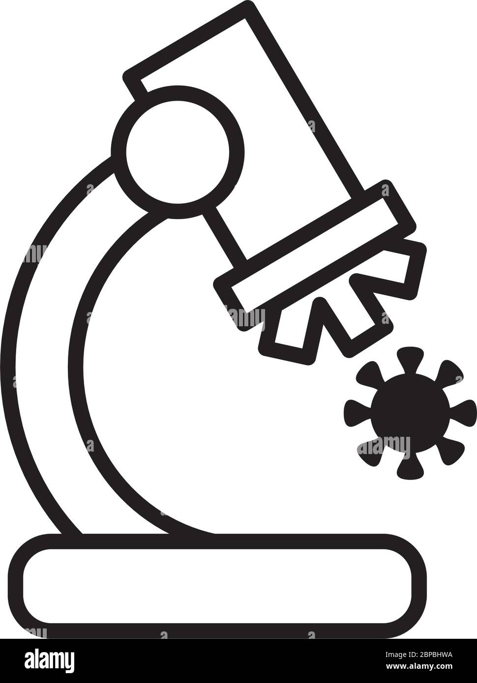 microscope and virus icon over white background, line style, vector ...