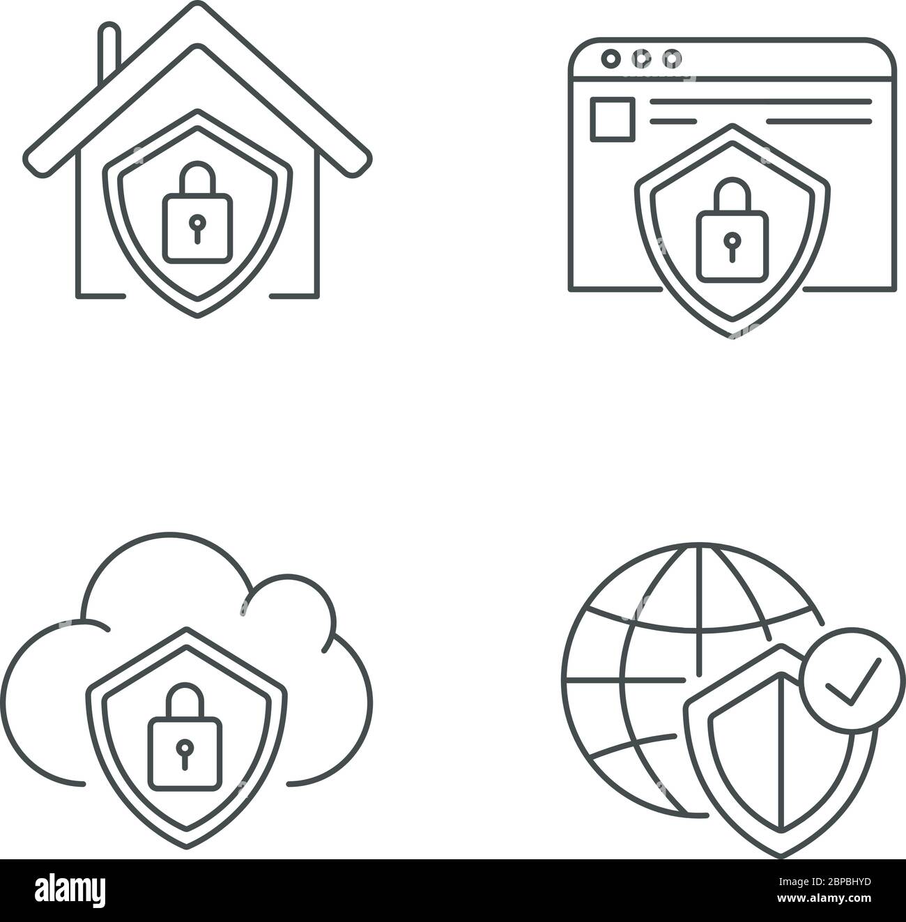 Internet security system pixel perfect linear icons set Stock Vector ...