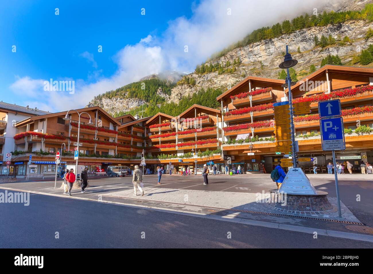Zermatt, Switzerland - October 7, 2019: Town main street view in famous ...
