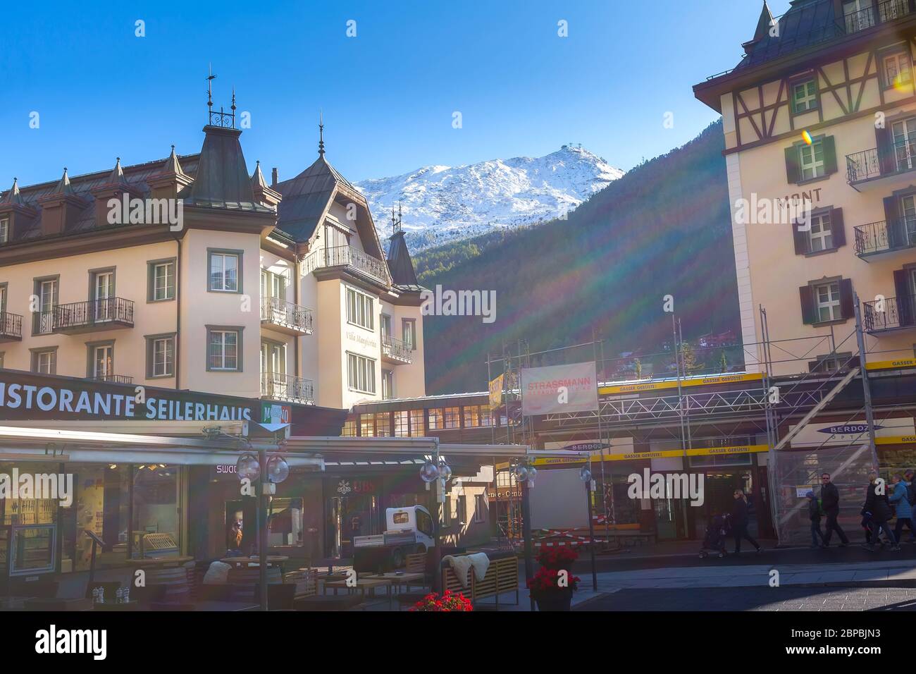 Zermatt, Switzerland - October 7, 2019: Town main street view in famous ...