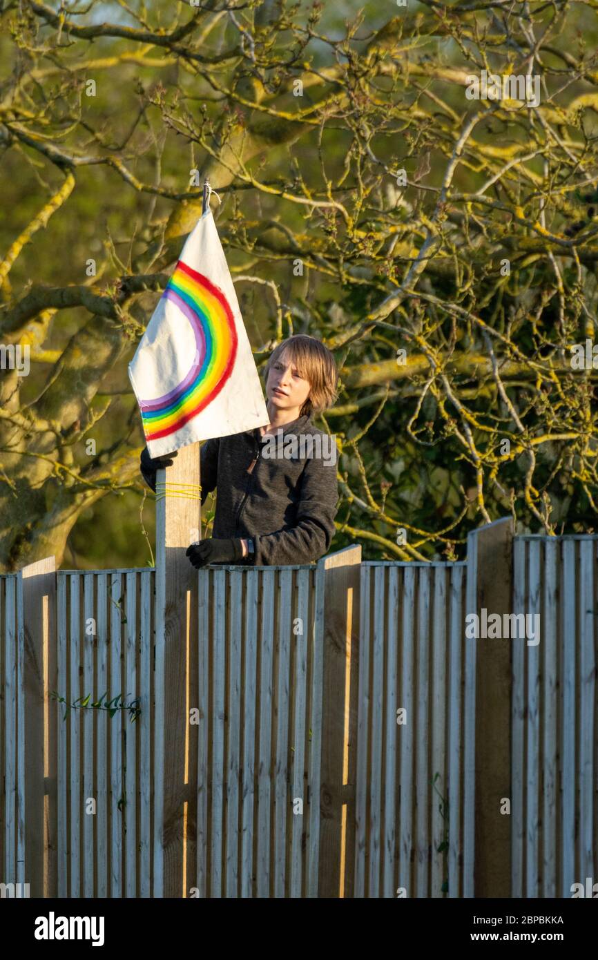 Boy putting up Rainbow flag Stock Photo - Alamy