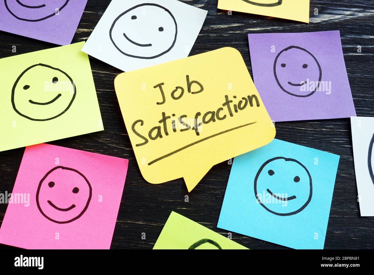Job satisfaction sign on the sheet and smiles Stock Photo - Alamy