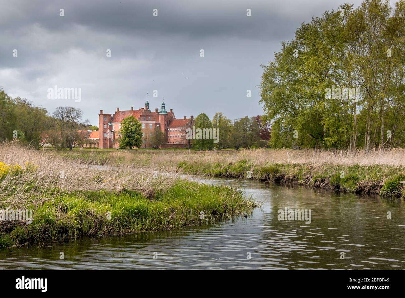 The historic Gammel Estrup Castle in Djursland. Old Estrup, most famous castle of Jutland region ...