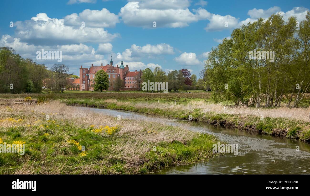 The historic Gammel Estrup Castle in Djursland. Old Estrup, most famous castle of Jutland region ...