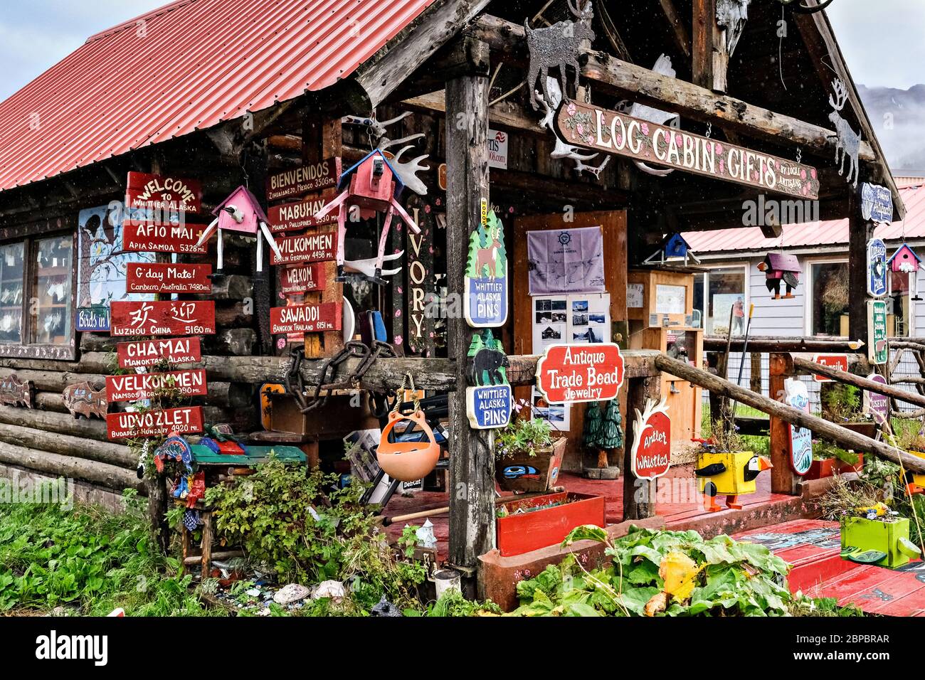The Log Cabin gift shop, a well known feature in Whittier, Alaska Stock ...