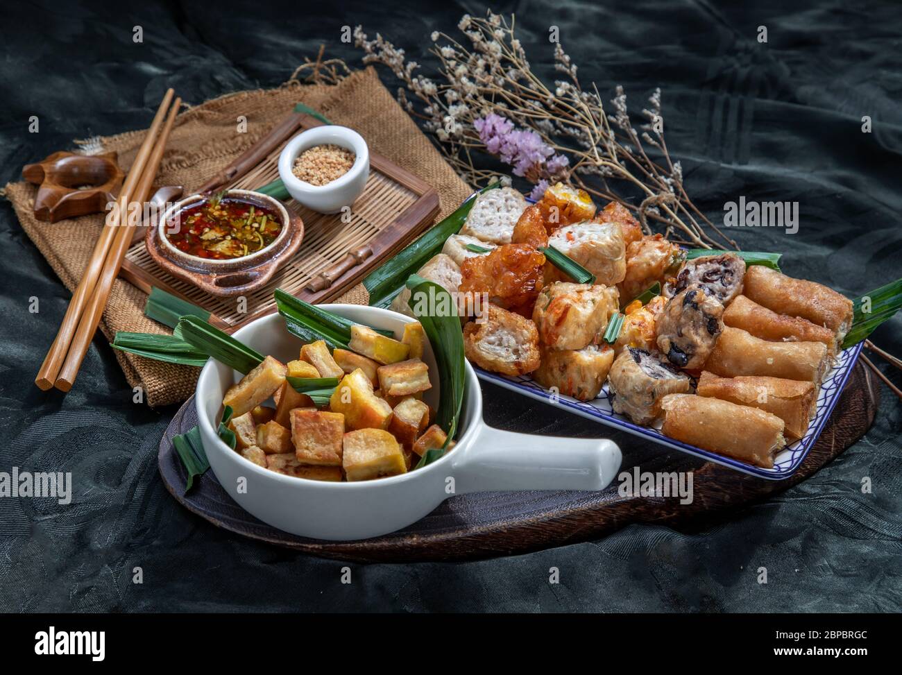 Many vegetarian food : Fried taro rolls (Taro Guangjian) and Deep fried ...