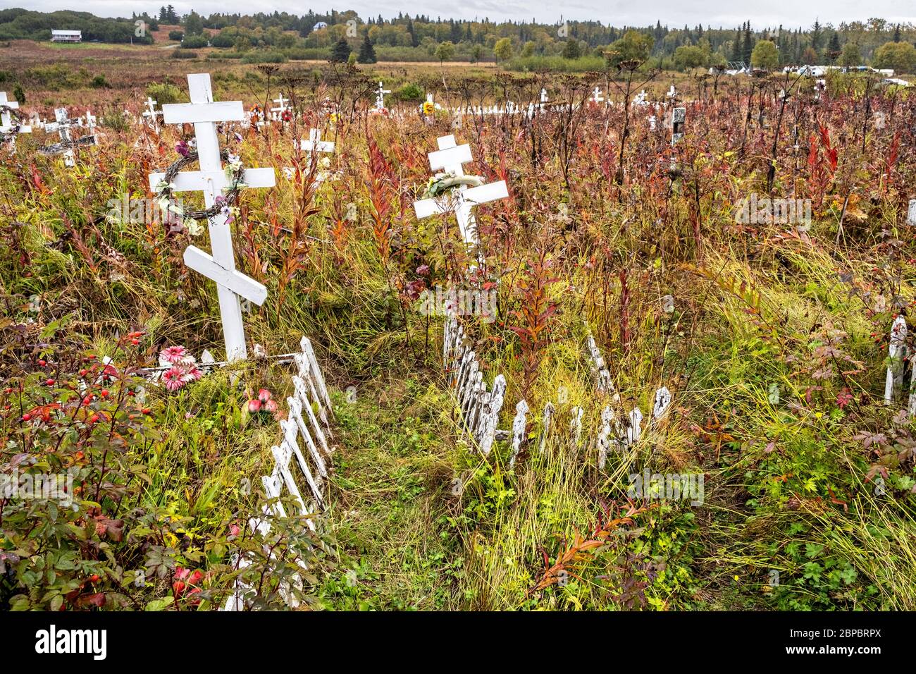 Russian Orthodox crosses mark gravesites in the cemetery surrounding ...