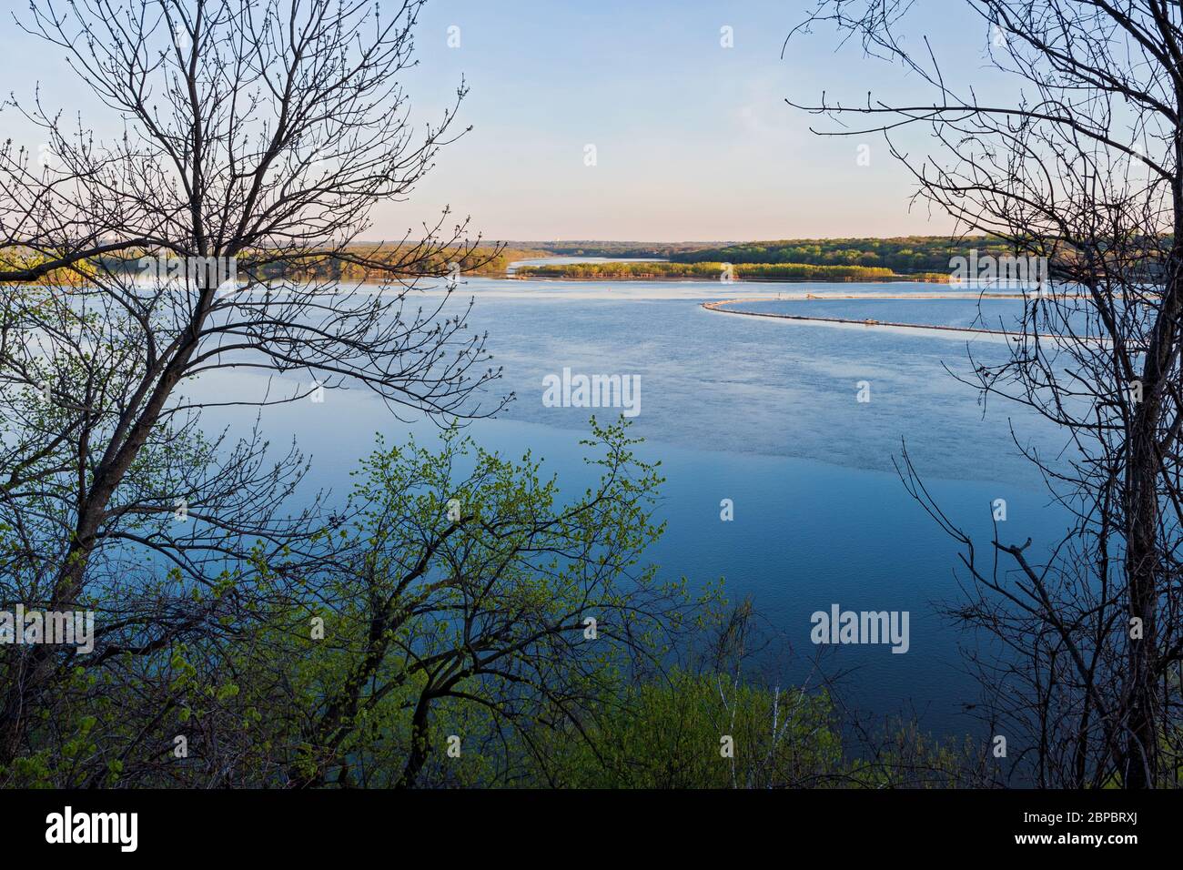 overlooking spring lake and river valley from atop bluffs Stock Photo ...