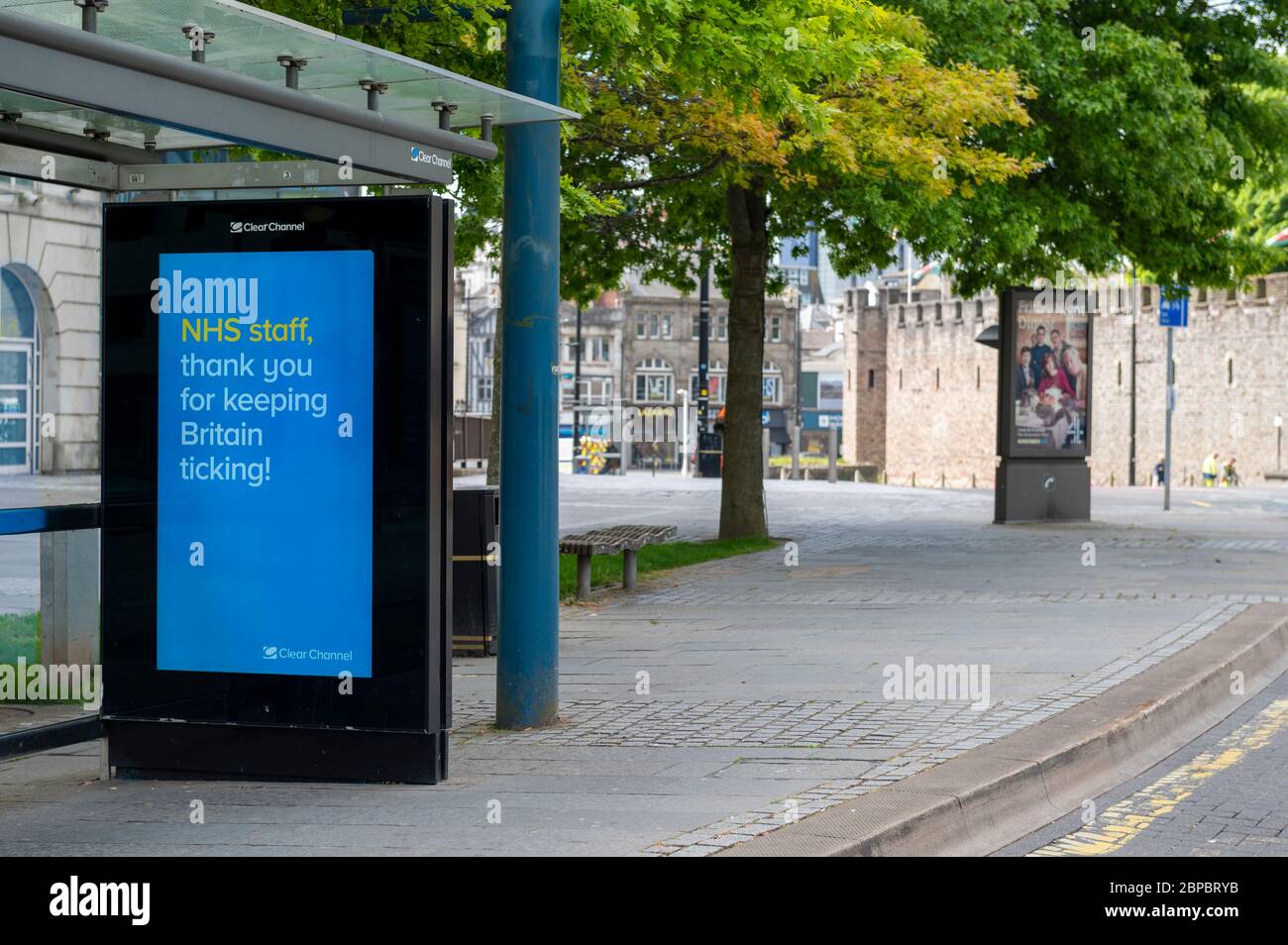 Cardiff City Centre pictured mid morning on 18/5/20 during Covid 19 ...
