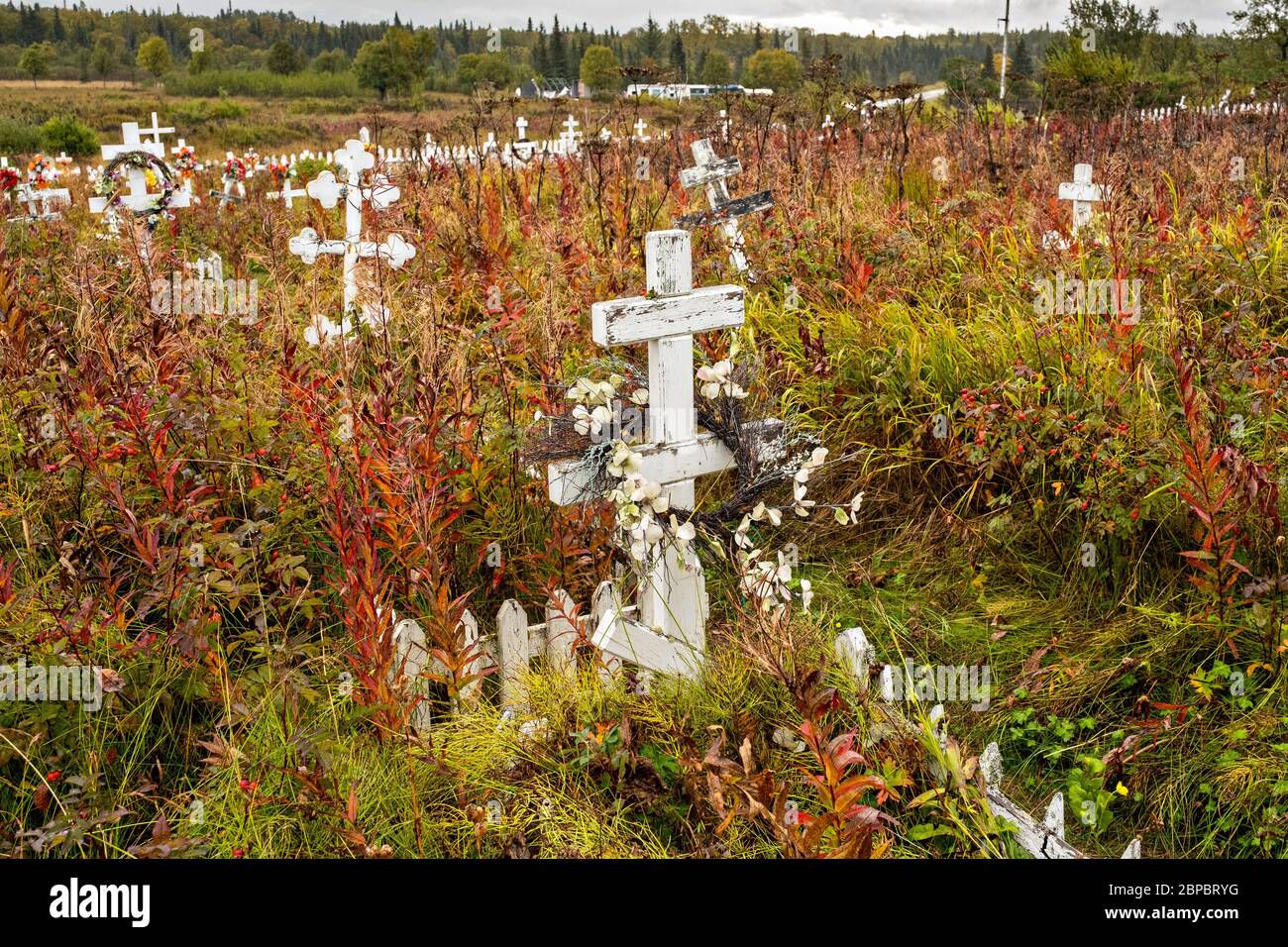 Russian Orthodox crosses mark gravesites in the cemetery surrounding ...