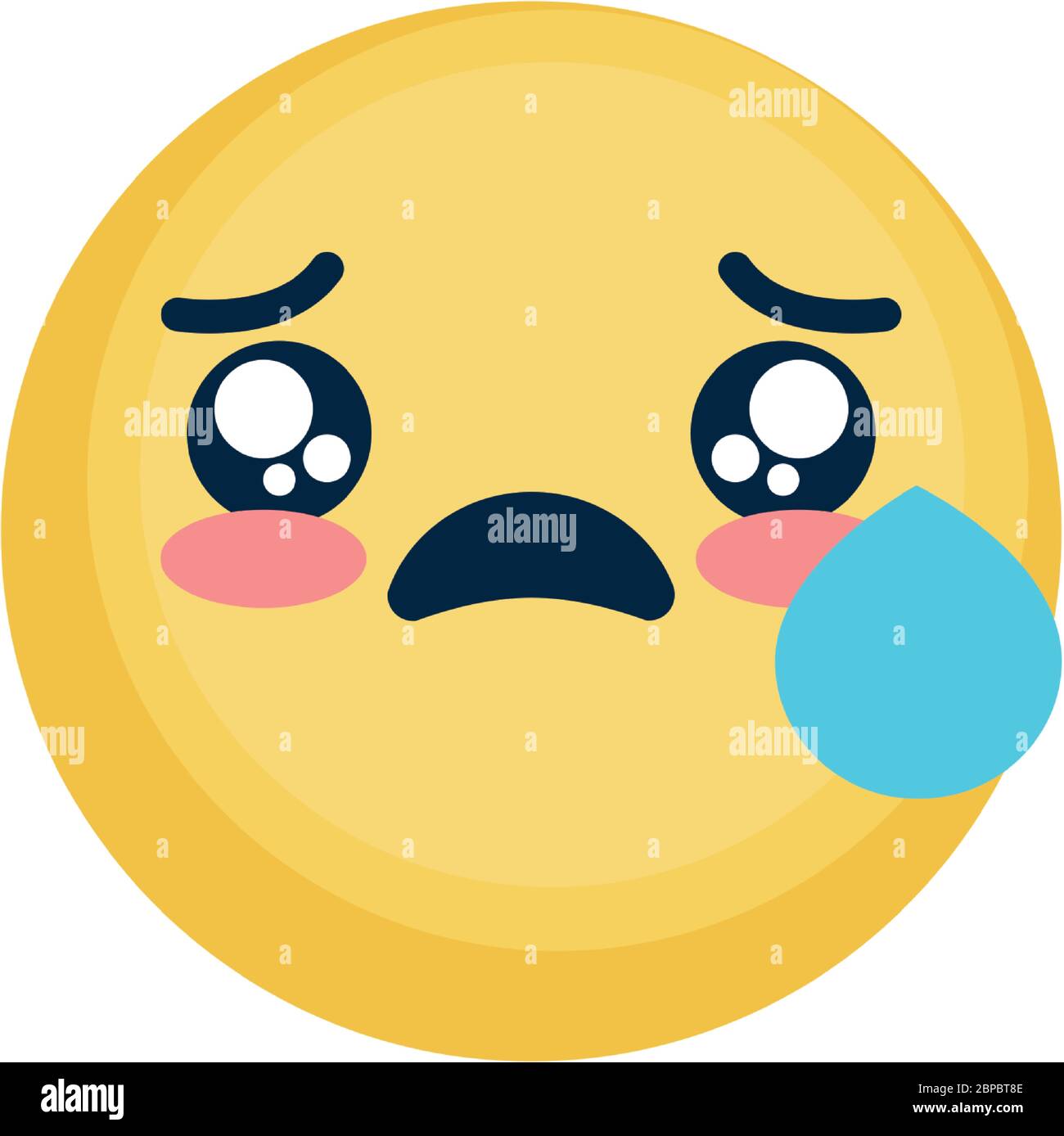 sad emoji with tear icon over white background, flat style, vector ...