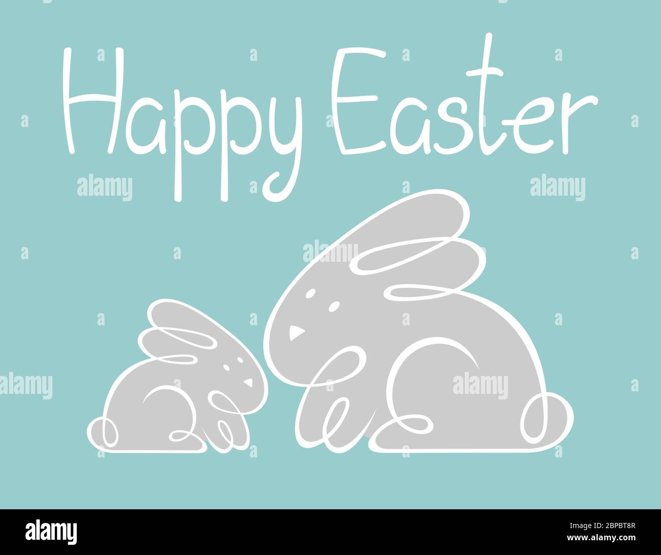 vector image of a bunny and a hare drawn by one line; two cute gray ...