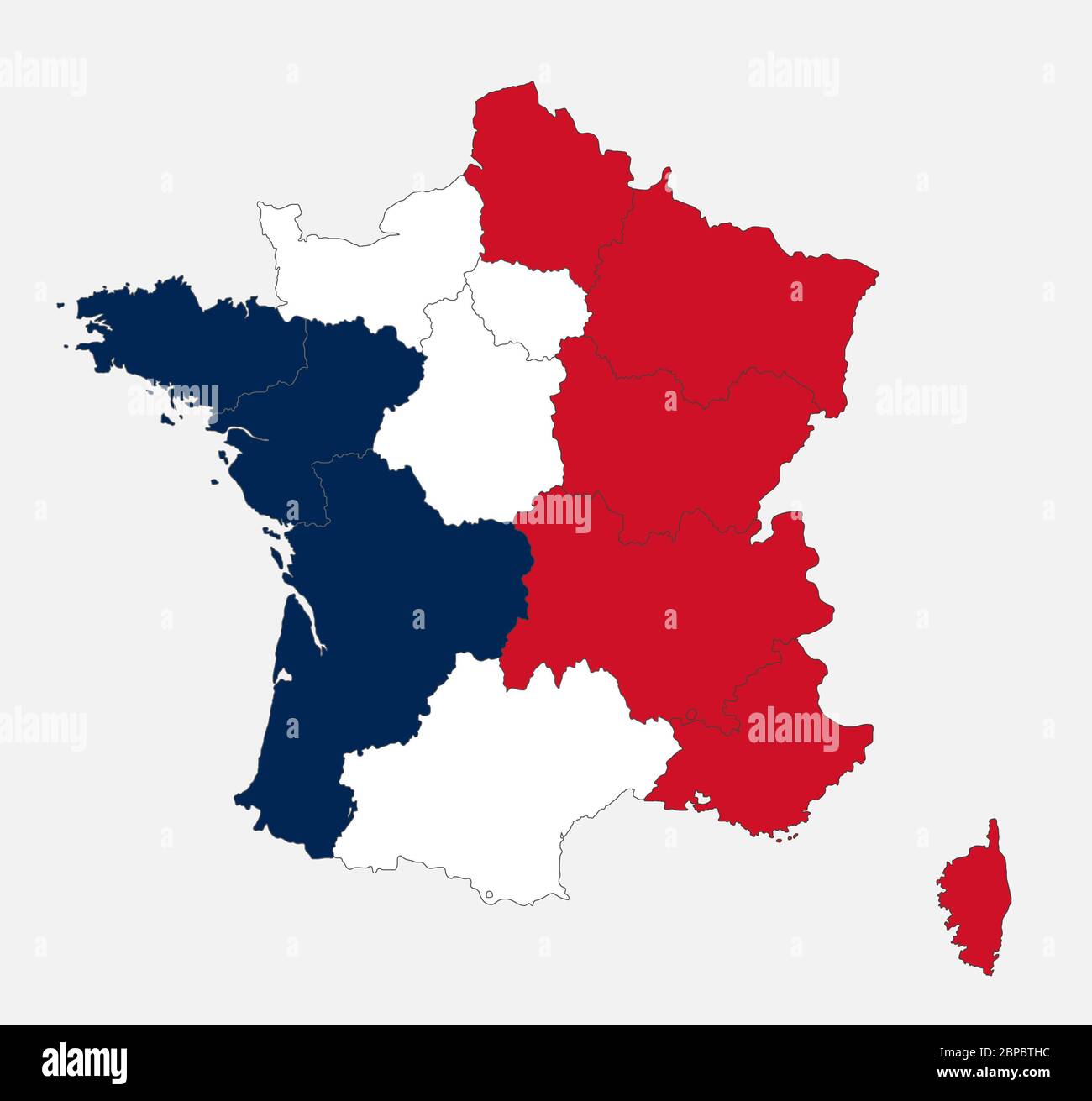 Map of the France in the colors of the flag with administrative ...