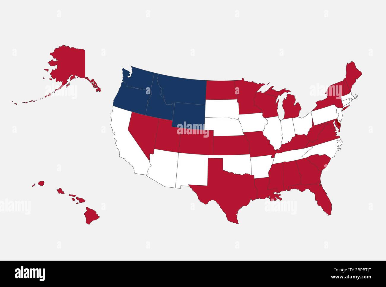 Map of the USA in the colors of the flag with administrative divisions ...