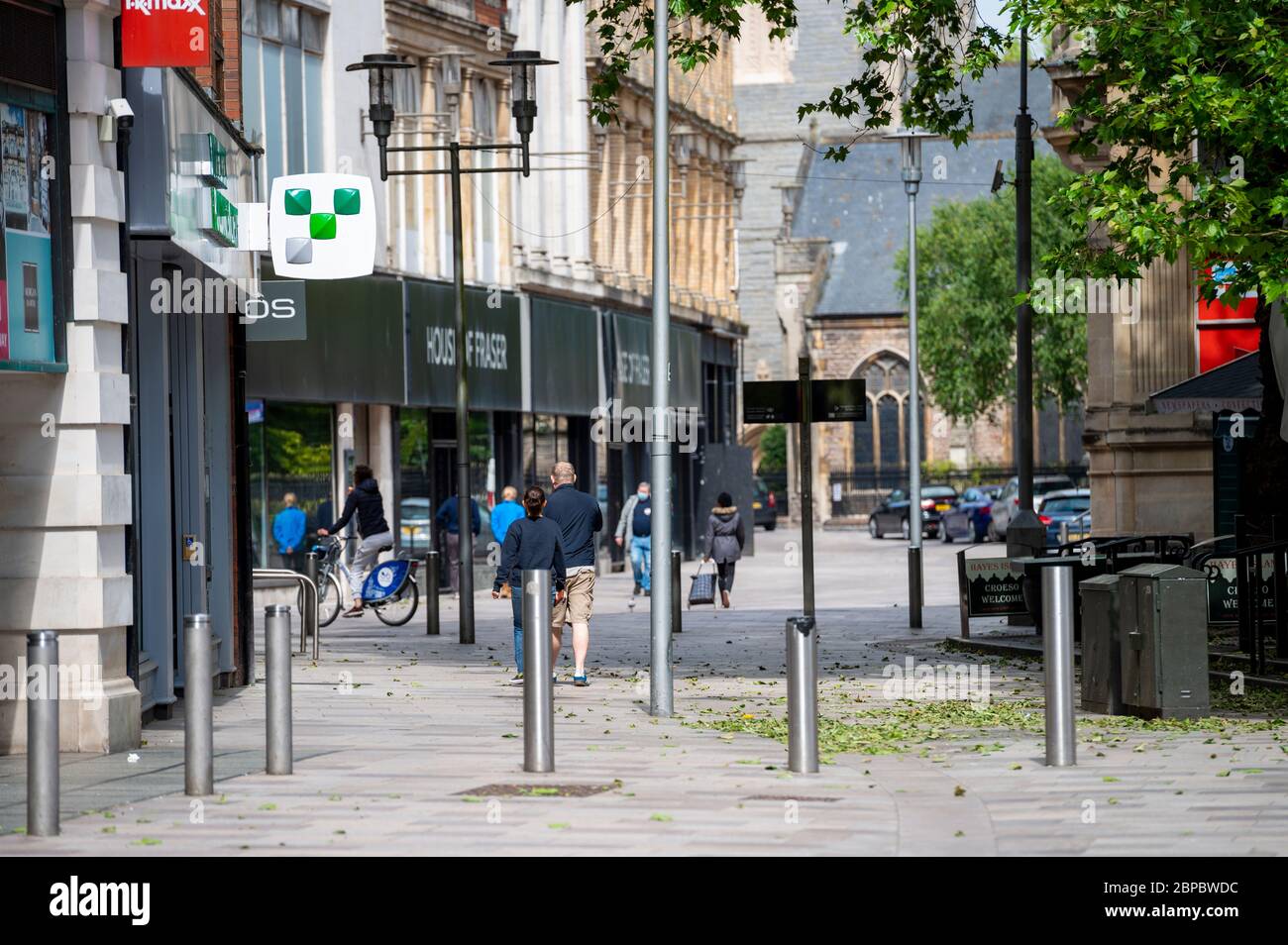Cardiff City Centre pictured mid morning on 18/5/20 during Covid 19 ...