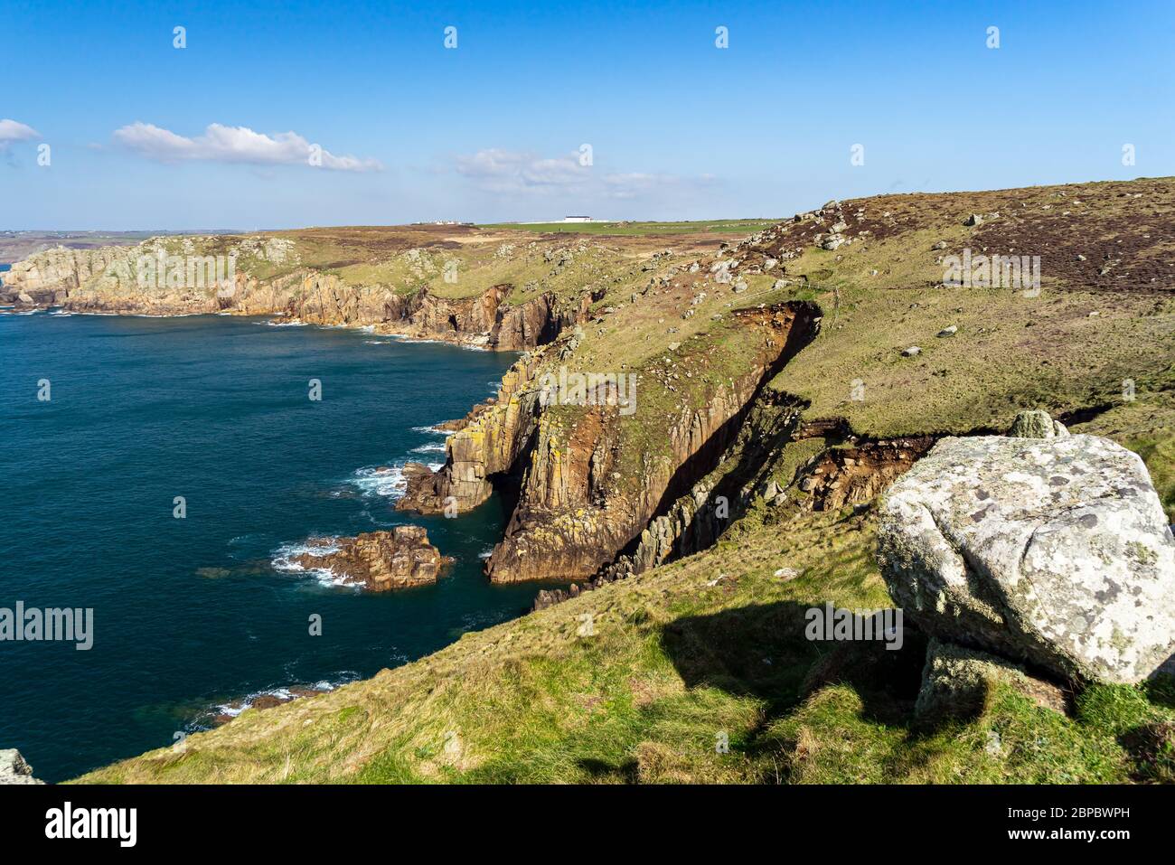Coastal scenery and the dramatic cliffs at Lands End Cornwall England ...