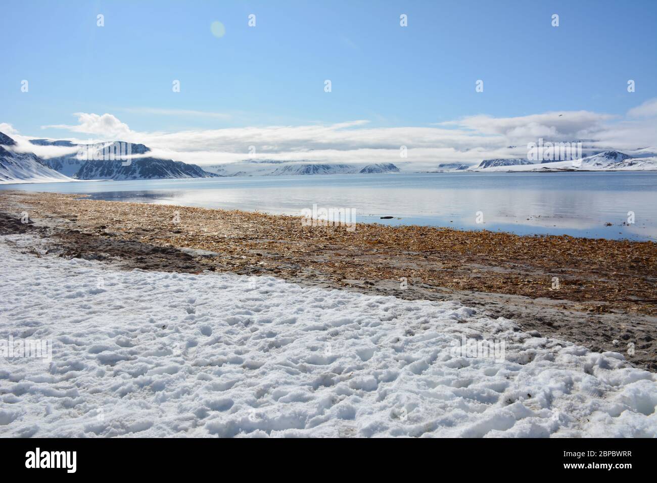 Spectacular scenery on a calm day on the southern coast of Spitsbergen ...