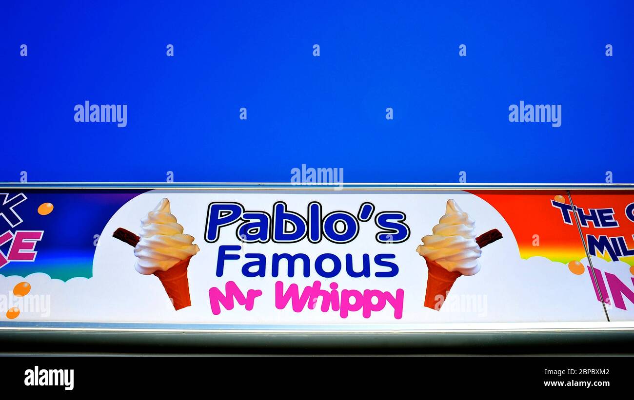 Sign for Pablo's ice cream parlour on the Promenade at Blackpool Stock ...